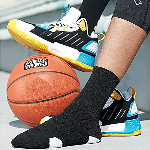 Qiangyun Men 's Athletic Basketball Crew Socks, White Elite Cushioned Mid-Calf Sports Running Compression Socks for Men Women Boys Big girl, Sport Socks A-04,9-12