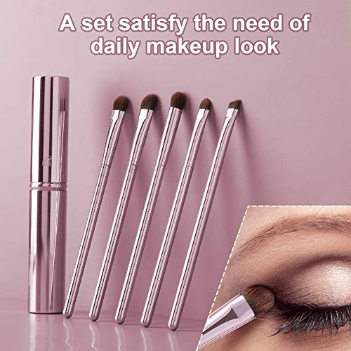 5Pcs Eyeshadow Brush Set, Portable Eye brushes, Premium Eye Makeup Brush, Eyeliner Brush, Angled Brush by YUESHENNAN (pink).