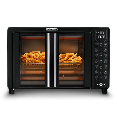 Gourmia Toaster Oven Air Fryer Combo 17 cooking presets 1700W french door digital air fryer oven 24L capacity air fryer accessories, convection toaster oven rack, baking pan, tray recipe book GTF7460