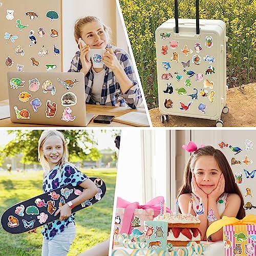 400Pcs Waterproof Animal Stickers for Water Bottle Laptop, Cat Dog Tropical Rainforest Animals Vinyl Sticker for Kids Teens Adults