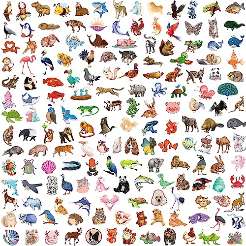 400Pcs Waterproof Animal Stickers for Water Bottle Laptop, Cat Dog Tropical Rainforest Animals Vinyl Sticker for Kids Teens Adults