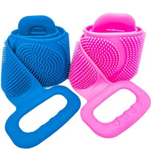 qgz 2pcs long silicone back scrubber for shower, back cleaner, silicone shower scrubber, body bath brush, exfoliating loofah brushes for men and women, silicone bath scrubber, double sided