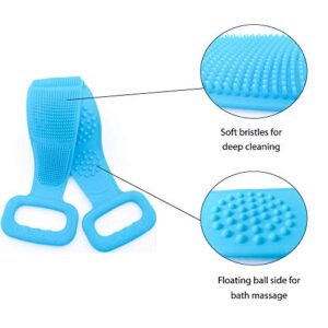 QGZ 2Pcs Long Silicone Back Scrubber for Shower, Back Cleaner, Silicone Shower Scrubber, Body Bath Brush, Exfoliating Loofah Brushes for Men and Women, Silicone Bath Scrubber, Double Sided