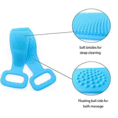 QGZ 2Pcs Long Silicone Back Scrubber for Shower, Back Cleaner, Silicone Shower Scrubber, Body Bath Brush, Exfoliating Loofah Brushes for Men and Women, Silicone Bath Scrubber, Double Sided