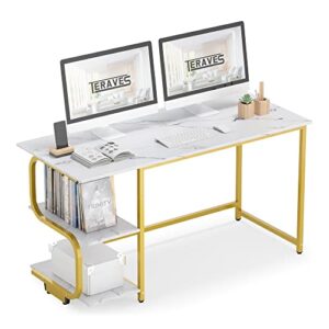 teraves reversible computer desk for small spaces,small desk with shelves,47 inch gaming desk office desk bedroom desk for home office