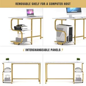 Teraves Reversible Computer Desk for Small Spaces,Small Desk with Shelves,47 inch Gaming Desk Office Desk Bedroom Desk for Home Office