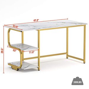 Teraves Reversible Computer Desk for Small Spaces,Small Desk with Shelves,47 inch Gaming Desk Office Desk Bedroom Desk for Home Office