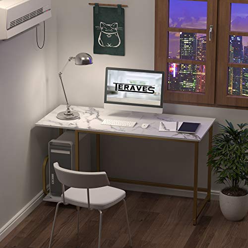 Teraves Reversible Computer Desk for Small Spaces,Small Desk with Shelves,47 inch Gaming Desk Office Desk Bedroom Desk for Home Office