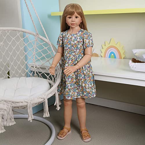 Gaozhi 48 inches Realistic Huge Toddler Reborn Dolls Standing Girl Long Blonde Hair Full Body Silicone Child Mannequin Stand Life Like Doll Girl Model Ball Jointed Doll