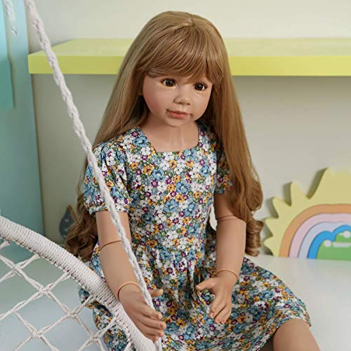 Gaozhi 48 inches Realistic Huge Toddler Reborn Dolls Standing Girl Long Blonde Hair Full Body Silicone Child Mannequin Stand Life Like Doll Girl Model Ball Jointed Doll