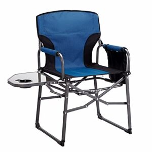 MaiuFun Folding Camping Chair with Side Table Portable Outdoor Director Chairs Heavy Duty Quad Support 330 lbs High Back Thicken Oxford with Padded Armrests, Storage Bag, Cup Holder(Blue)