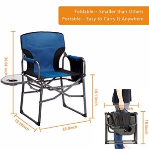 MaiuFun Folding Camping Chair with Side Table Portable Outdoor Director Chairs Heavy Duty Quad Support 330 lbs High Back Thicken Oxford with Padded Armrests, Storage Bag, Cup Holder(Blue)