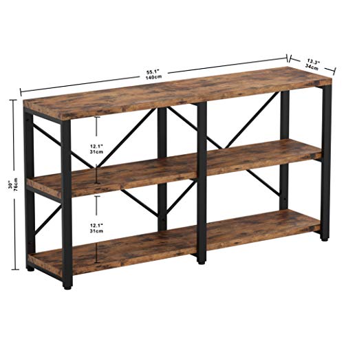 IRONCK Bookshelf Double Wide 55 in 3 Tier, Industrial Bookcases, Wood and Metal Bookshelves, Book Shelves for Home Office Decor Display