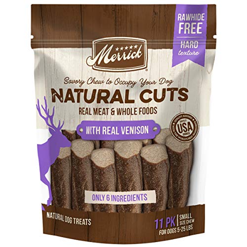 Merrick Natural Cuts Rawhide Free Dog Treats Filled Chew Made with Real Meat and Whole Foods, Venison, 0.56 pounds