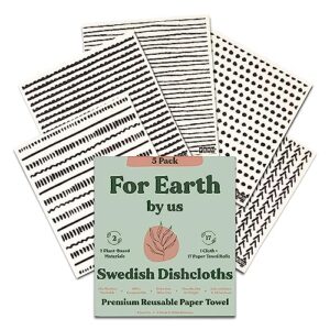 febu swedish dishcloths for kitchen | 5 pack black minimalist swedish dish towels | reusable paper towels washable | non-scratch cellulose sponge cloths | no odor, biodegradable, swedish cloths