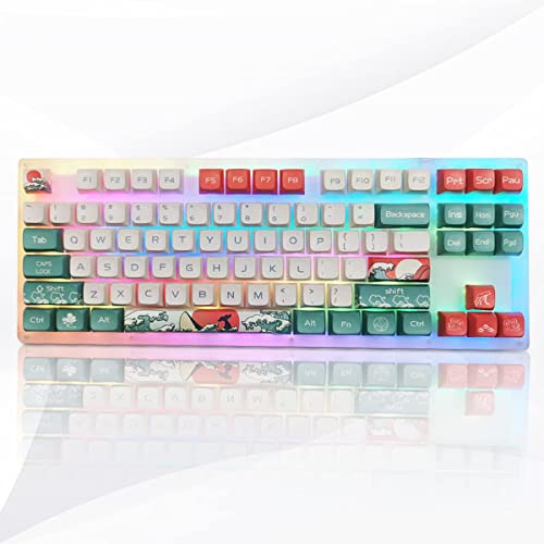 Custom Keycaps, XDA Profile PBT Keycaps, Japanese Ukiyo-e Coral Sea Style Keycaps for Mechanical Keyboards, Full 109 Key Set with 1.75u Shift Key (Coral Sea)