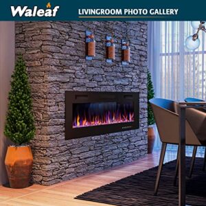 Waleaf 50 inch Ultra-Thin Electric Fireplace Wall Mounted and Recessed,Fireplace Heater with Multicolor Flame fit for 2 x 4 and 2 x 6 Stud, Remote Control Touch Screen,Timer,Low Noise,750/1500W