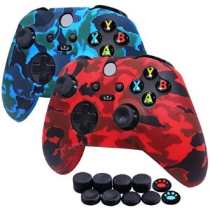 [2 pack] jusy compatible with xbox series x/s controller soft silicone cover skin, sweat-proof dust-proof anti-slip case cover protective accessories set, with 10 thumb grips (red+blue)