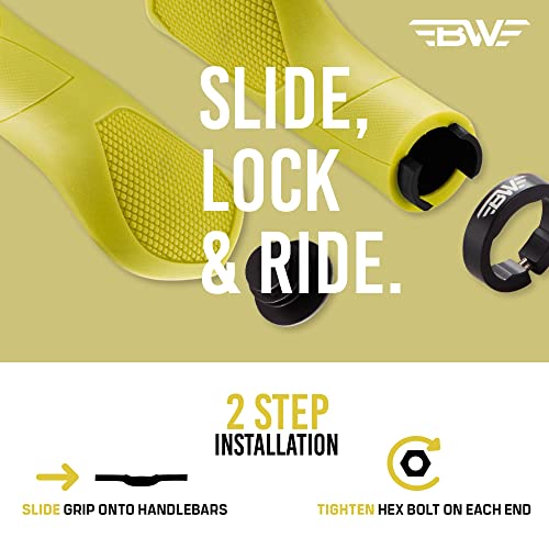 BW USA Ergo-Lock 2.0 Grips – Dual Lock-On MTB Bike Handlebar Grips - Lime/Black