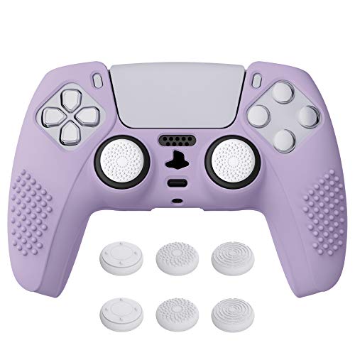 eXtremeRate PlayVital Mauve Purple 3D Studded Edition Anti-Slip Silicone Cover Skin for ps5 Controller, Soft Rubber Case for ps5 Wireless Controller with 6 White Thumb Grip Caps