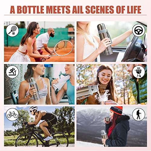 Stainless Steel Thermos Bottle, Supkit 17oz Thermos for Hot Drinks, BPA Free, Insulated Cup Keep Hot & Cold for Hours, Perfect for Biking, Camping, Office, Car or Outdoor Travel (Gold)