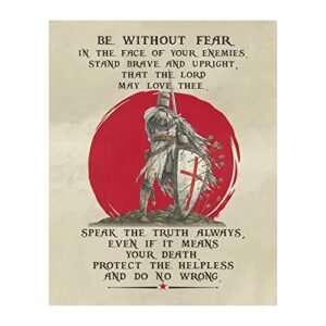 "be without fear-stand brave & upright"-inspirational christian wall art-11 x 14" motivational armor of god warrior print-ready to frame. home-office-church-religious decor. great gift of motivation!