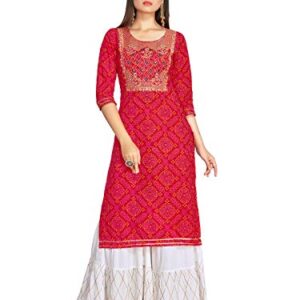 Indian Kurti for Womens With Palazzo/Pant | Rayon Embroidered Kurta Partywear Kurtis Dress For Women Tops Tunic