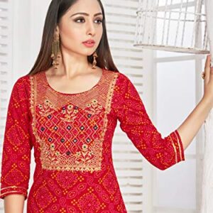 Indian Kurti for Womens With Palazzo/Pant | Rayon Embroidered Kurta Partywear Kurtis Dress For Women Tops Tunic