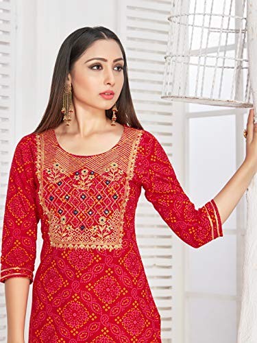 Indian Kurti for Womens With Palazzo/Pant | Rayon Embroidered Kurta Partywear Kurtis Dress For Women Tops Tunic