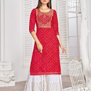 Indian Kurti for Womens With Palazzo/Pant | Rayon Embroidered Kurta Partywear Kurtis Dress For Women Tops Tunic