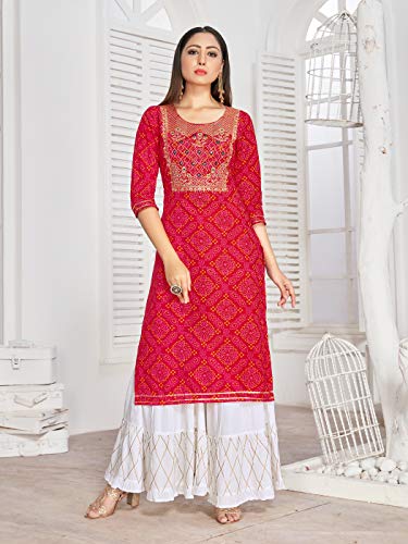 Indian Kurti for Womens With Palazzo/Pant | Rayon Embroidered Kurta Partywear Kurtis Dress For Women Tops Tunic