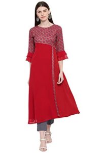 janasya indian women's maroon poly crepe kurta(jne3607-kr-xxl)