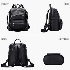 ALTOSY Genuine Leather Backpack Purse for Women Large Shoulder Bag With Laptop Compartment Multiple Pockets(S106 Black)