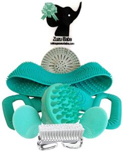 zuzu baba 6 piece full body spa kit scalp massager silicone back scrubber facial cleanser nail brush hair catcher multifunction women men kids pets bundle. massage exfoliating cleansing.