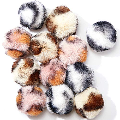 Weewooday 12 Pieces Cat Pom Pom Balls Toys Fuzzy Cat Ball Artificial Large Plush Pets Ball for Cats Interactive Playing Quiet Ball Indoor (Pink, Leopard)