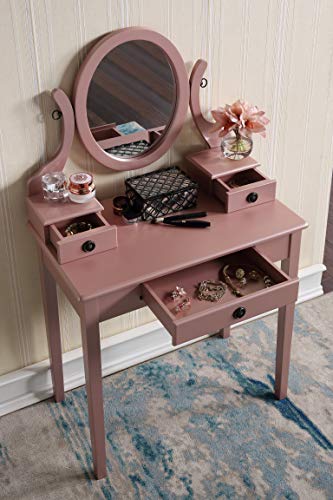 Roundhill Furniture Moniys Wood Moniya Makeup Vanity Table and Stool Set, Rose Gold