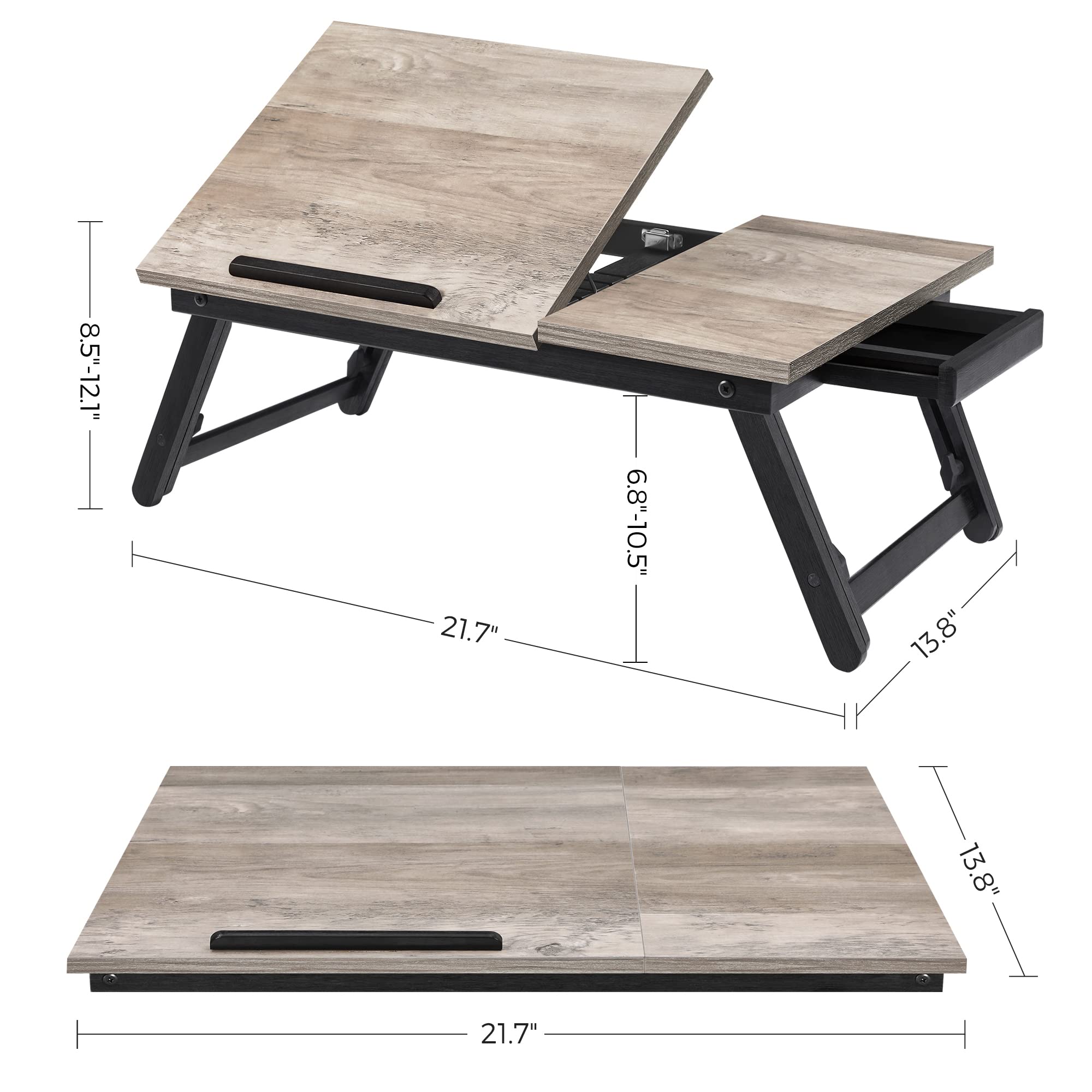 SONGMICS Laptop Desk for Bed or Sofa with Adjustable Tilting Top, Breakfast Serving Tray with Height Adjustable Folding Legs, Fits Screen Size up to 15.6 Inches, Floor Desk, Greige ULLD105W01