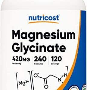 Nutricost Magnesium Glycinate 420mg, 240 Capsules - 120 Servings, Non-GMO, Gluten Free, Vegetarian Friendly