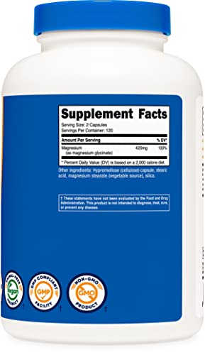 Nutricost Magnesium Glycinate 420mg, 240 Capsules - 120 Servings, Non-GMO, Gluten Free, Vegetarian Friendly