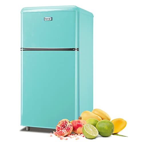 WANAI Compact Refrigerator 3.2 Cu.Ft Retro Dual Door Mini Fridge with Freezer Adjustable Remove Glass Shelves Small Refrigerator Suitable for Dorm Garage and Office