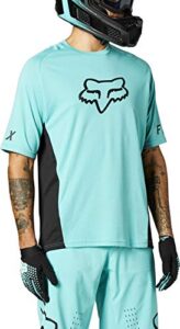 fox racing men's standard defend short sleeve mountain biking jersey, teal, medium