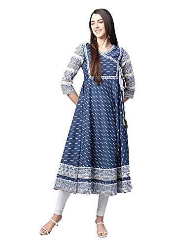 Yash Gallery Cotton Slub Ikat Printed Anarkali Kurtis for Women (Black)