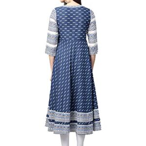 Yash Gallery Cotton Slub Ikat Printed Anarkali Kurtis for Women (Black)