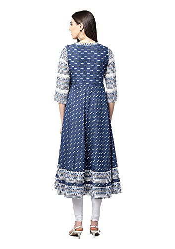 Yash Gallery Cotton Slub Ikat Printed Anarkali Kurtis for Women (Black)