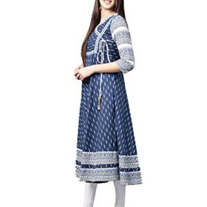 Yash Gallery Cotton Slub Ikat Printed Anarkali Kurtis for Women (Black)