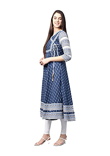 Yash Gallery Cotton Slub Ikat Printed Anarkali Kurtis for Women (Black)