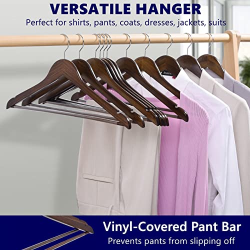 Amber Home Solid Wood Suit Coat Hangers 30 Pack, Smooth Retro Finish Wooden Dress Hangers with Non Slip Pant Bar, Clothes Hangers with 360 Swivel Hook & Notches for Jacket, Pant, Shirt (Retro, 30)