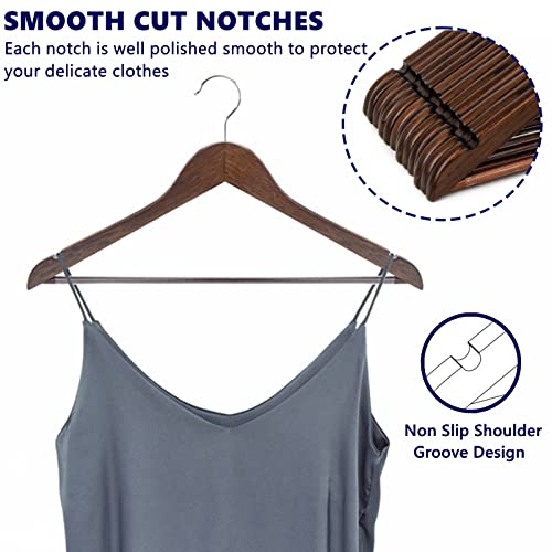 Amber Home Solid Wood Suit Coat Hangers 30 Pack, Smooth Retro Finish Wooden Dress Hangers with Non Slip Pant Bar, Clothes Hangers with 360 Swivel Hook & Notches for Jacket, Pant, Shirt (Retro, 30)