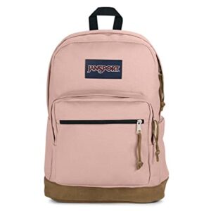 JanSport Right Pack Backpack - Travel, Work, or Laptop Bookbag with Suede Leather Bottom with Water Bottle Pocket, Misty Rose