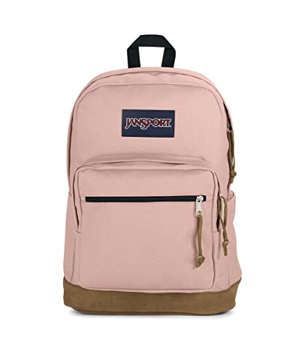 JanSport Right Pack Backpack - Travel, Work, or Laptop Bookbag with Suede Leather Bottom with Water Bottle Pocket, Misty Rose